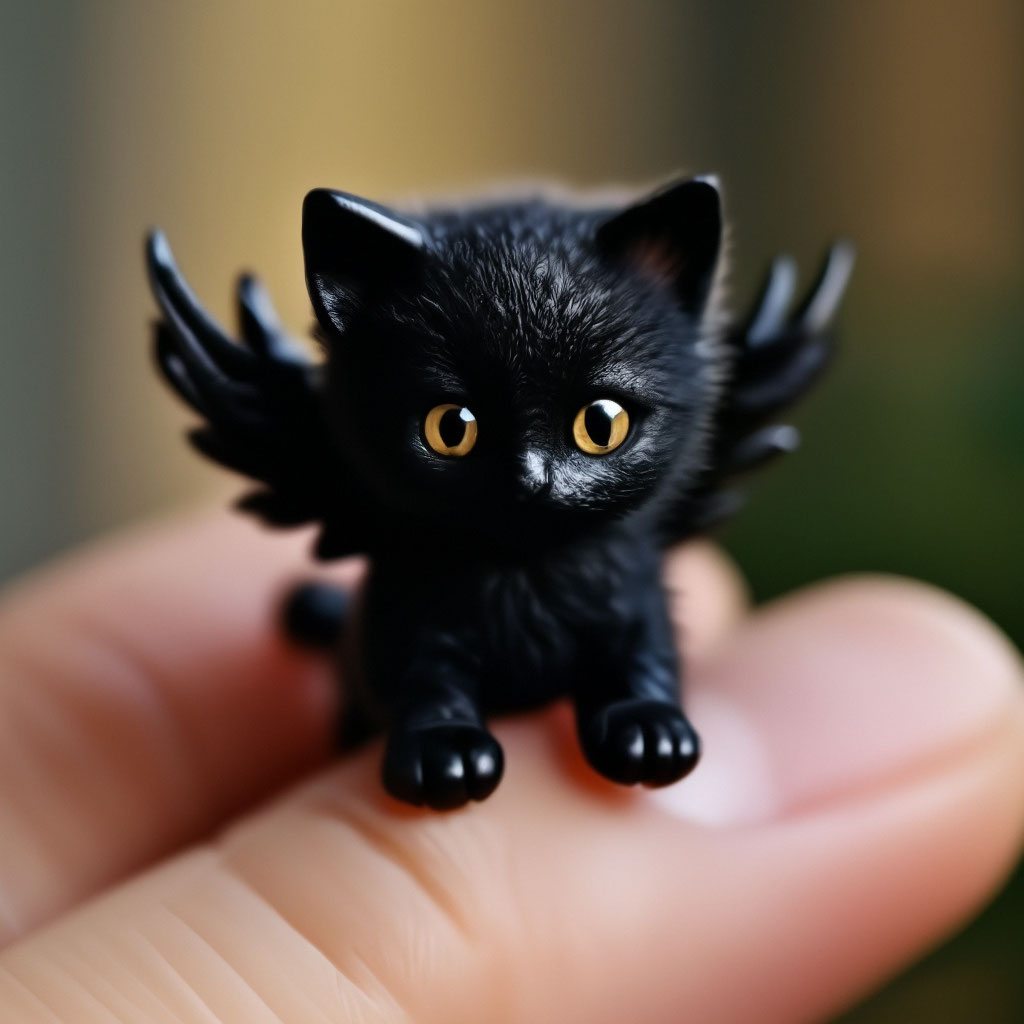 "Cat on the finger mini cat is small, tiny, cute, dark, fluffy kitten ...