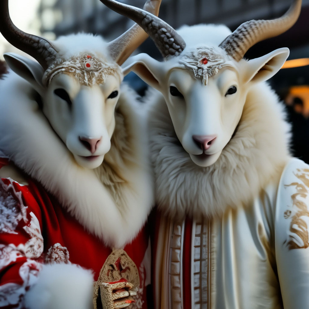 "Snow Maiden with Santa Claus in realistic goat masks The streets are ...