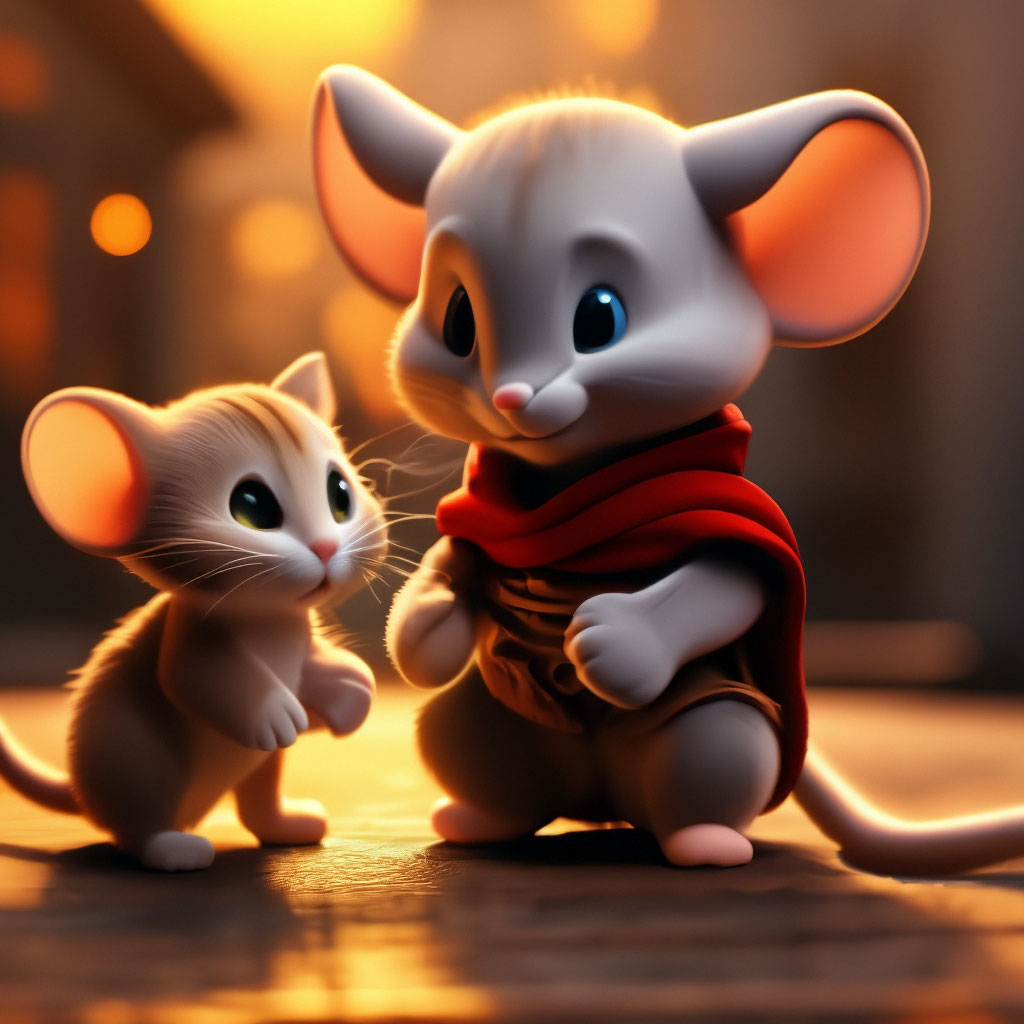 "Mouse Dumbo playing with a cat" — image created in Shedevrum