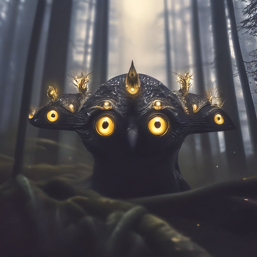 living darkness, dark monster-type creature, four+golden+eyes, face ...