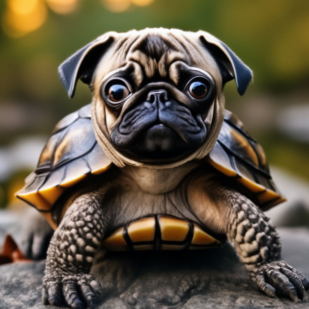 "A hybrid of a turtle and a pug" — image created in Shedevrum
