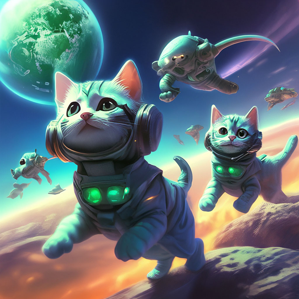"Alien cats are flying to earth" — image created in Shedevrum