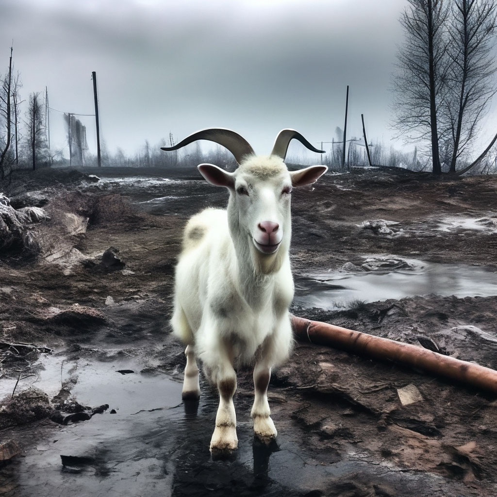 "The white goat in Chernobyl" — image created in Shedevrum