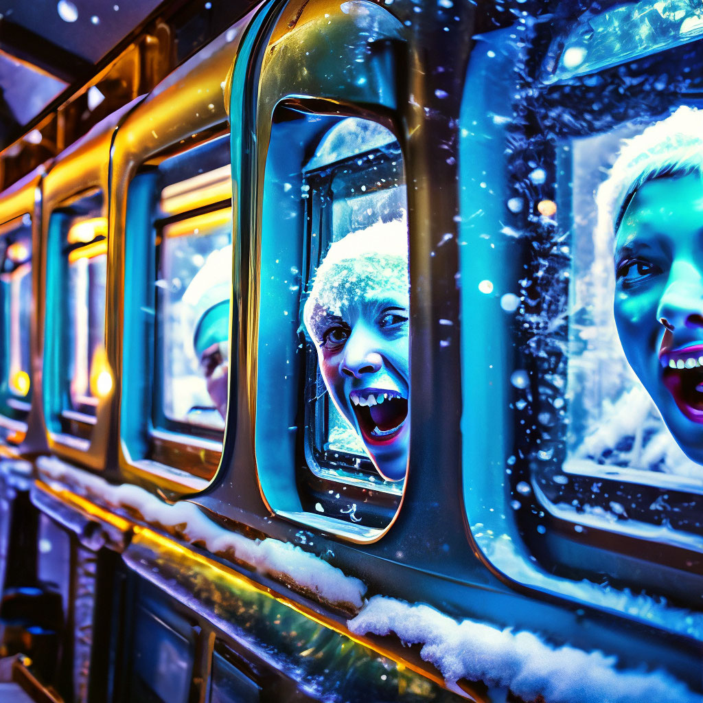 "Fabulous crazy train in the windows, people's faces scream in horror ...