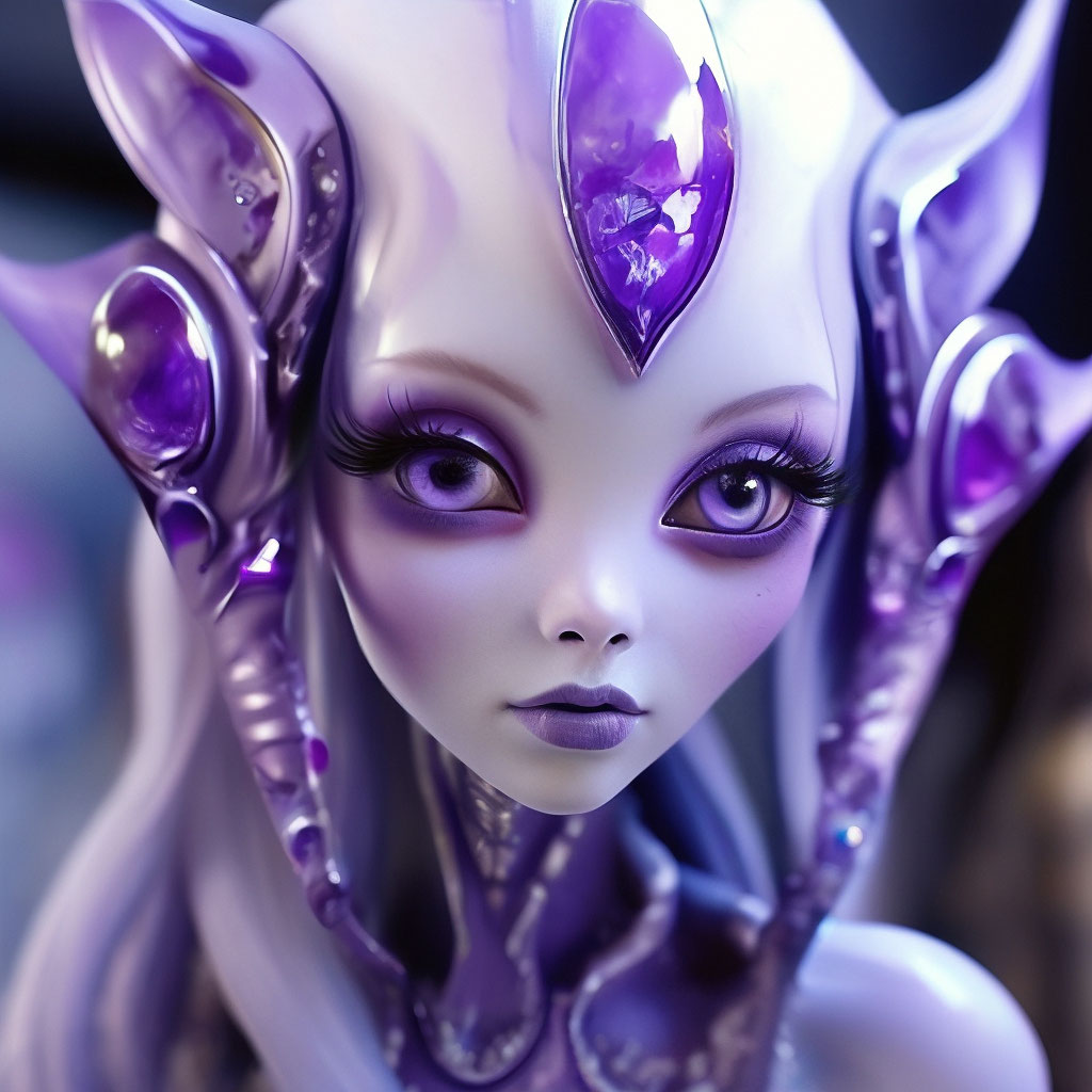 "Alien beautiful girl, crystal skin, big eyes, purple, beautiful ...