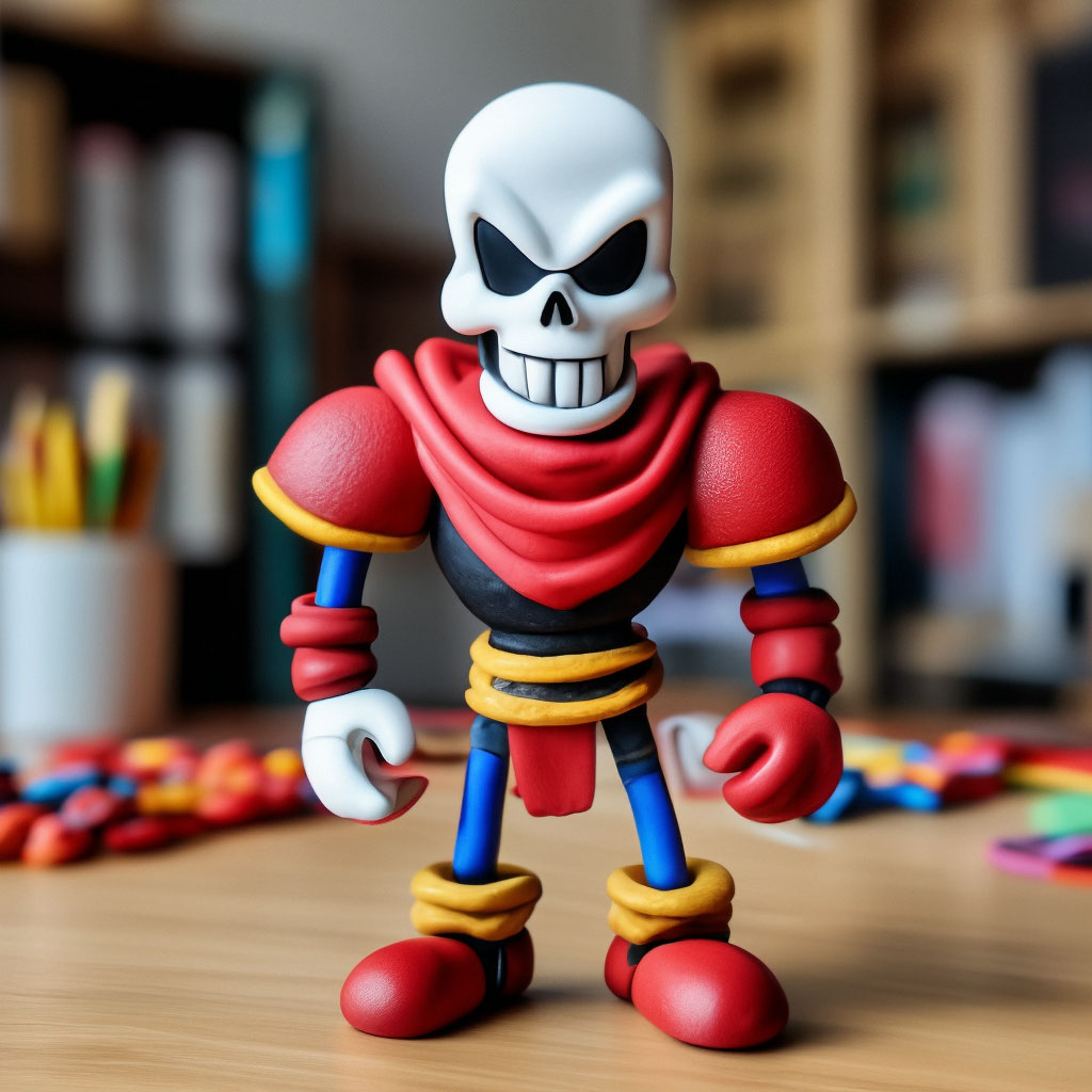 "Papyrus figurine from Undertale, plasticine applique, on the table ...