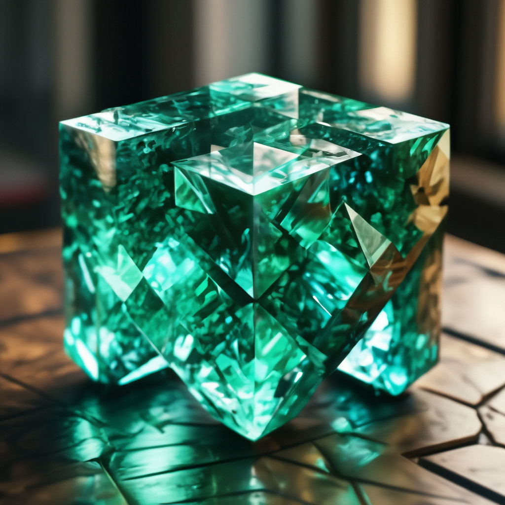 "Crystal magic cube, Emerald" — image created in Shedevrum