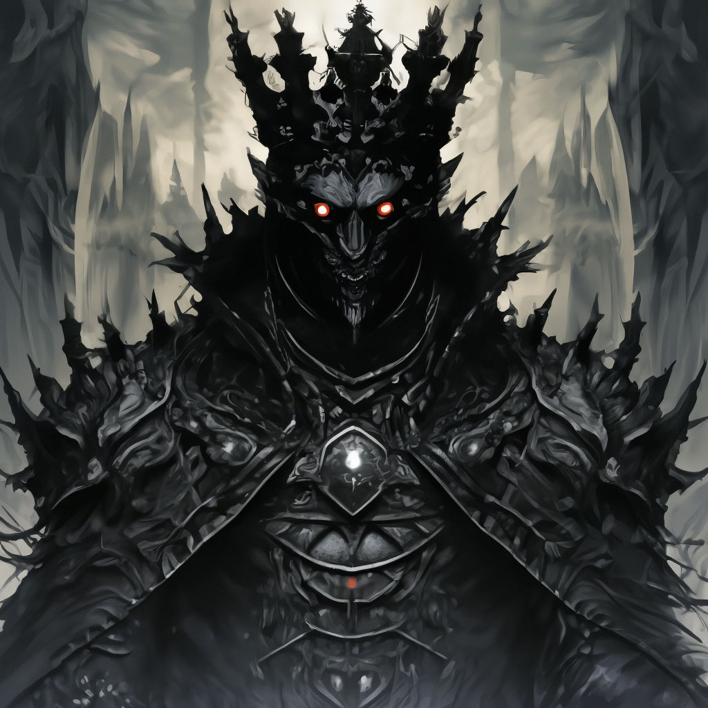 "Ink drawing of the hegemon black monster,three crowns hanging from his ...
