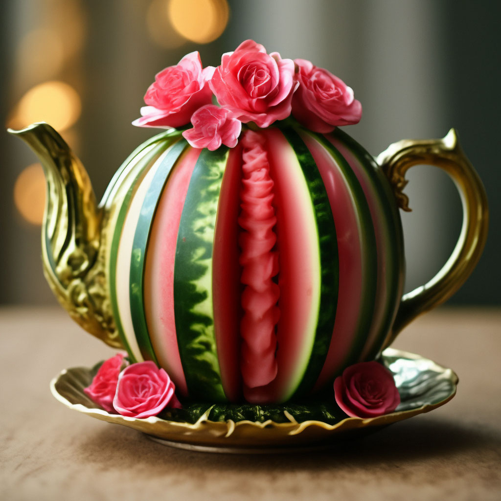"Watermelon turned into a big teapot, multi-layered effect,blend effect ...