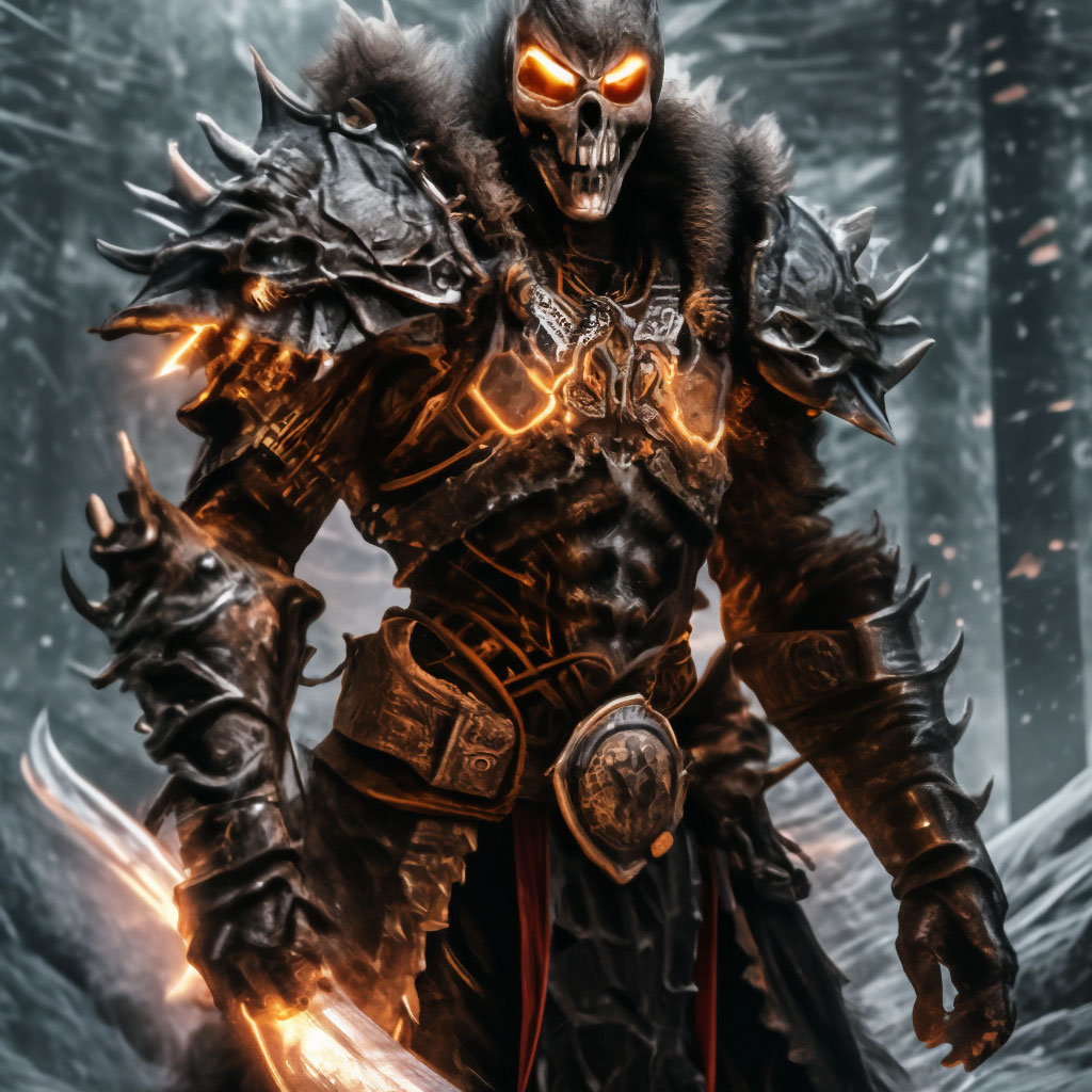 "A powerful skeleton in Viking armor, glowing" — image created in Shedevrum