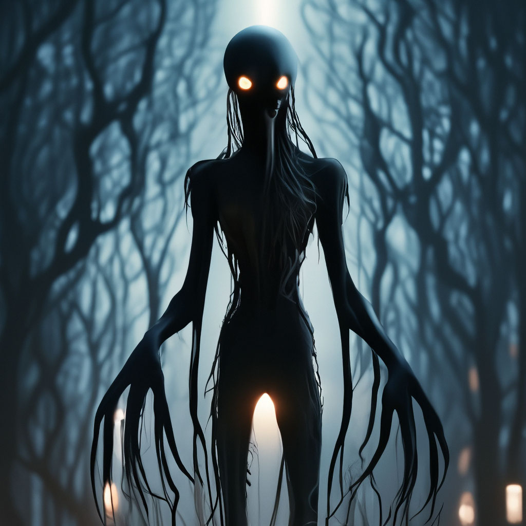 "A creepy tall thin creature with tentacles instead of fingers and ...