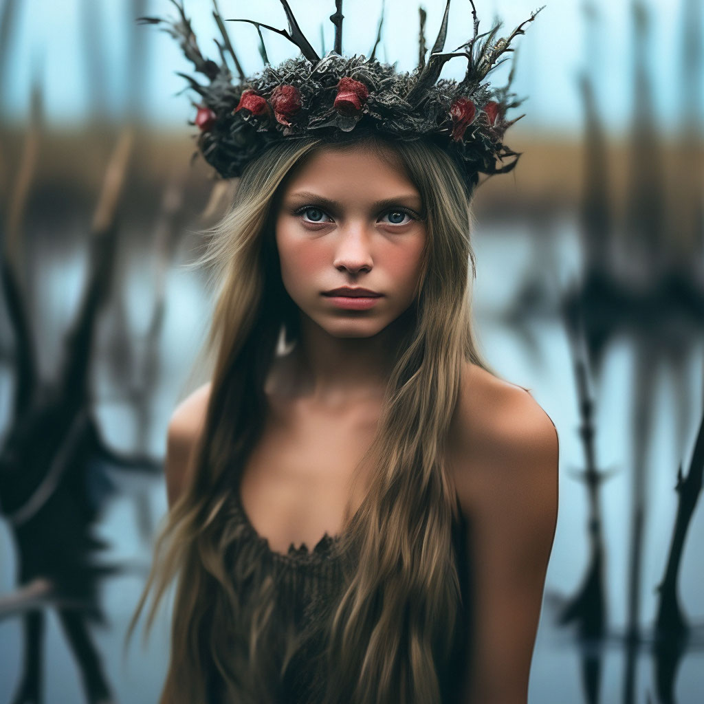 "A girl with a crown of thorns on her head walks barefoot through the ...