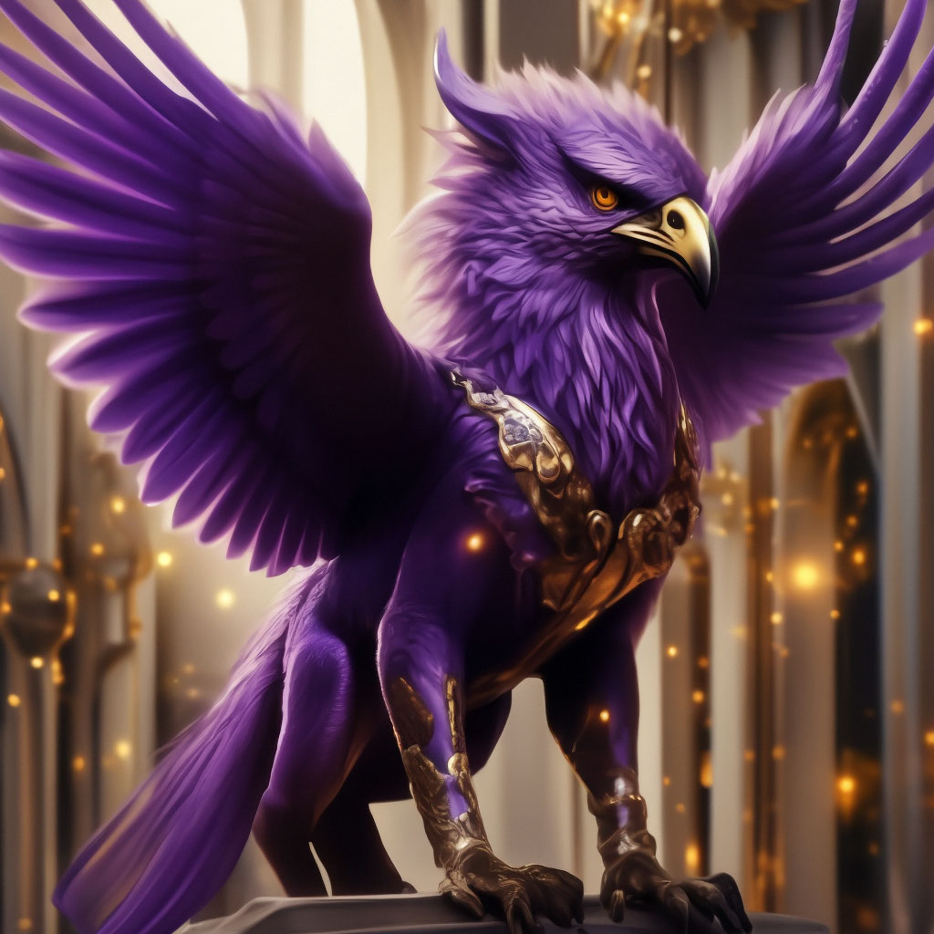 "Purple griffin with golden sparks" — image created in Shedevrum