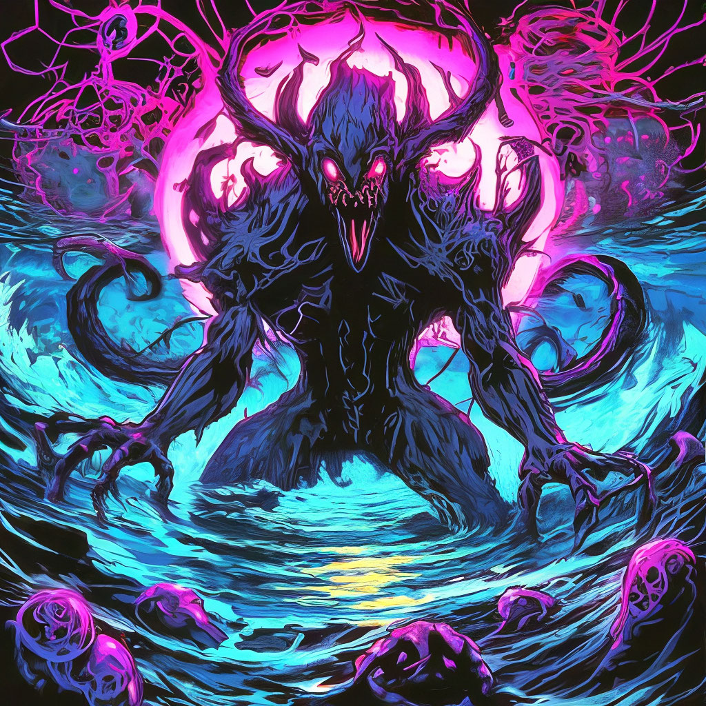"Scary, dark, horror, neon, black, demon, sea, sea, monster, giant ...