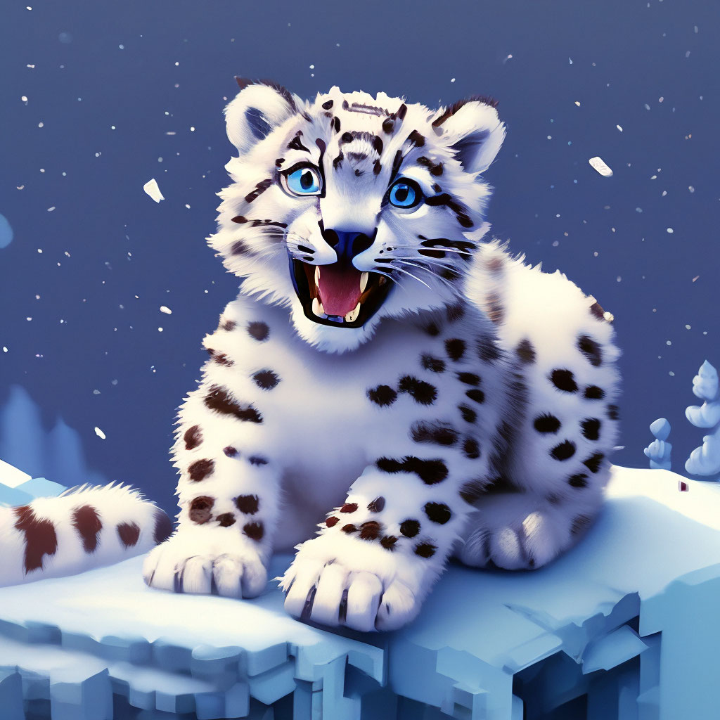 "Funny funny playful snow leopard" — image created in Shedevrum