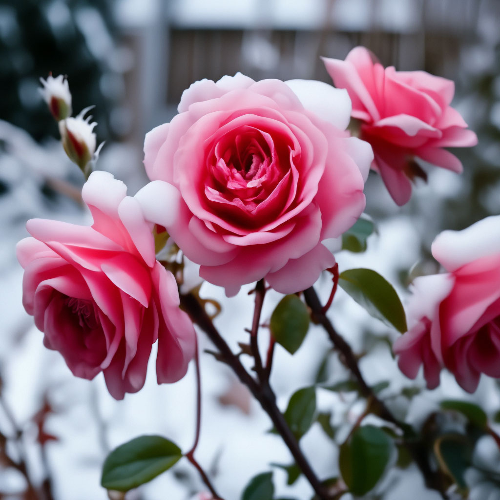 "A rose bush in the snow" — image created in Shedevrum