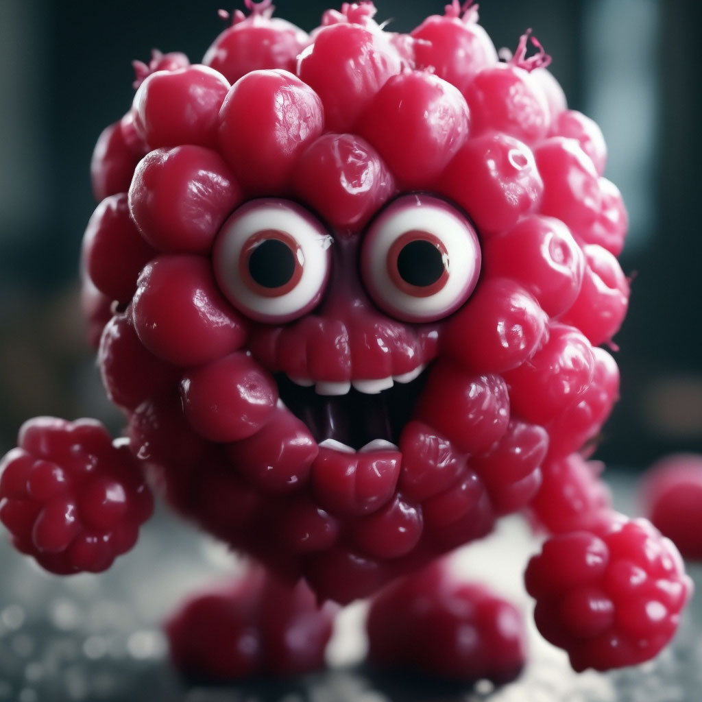 "Creep fluffy funny bug-eyed Raspberry, smiling, standing, funny eyes ...