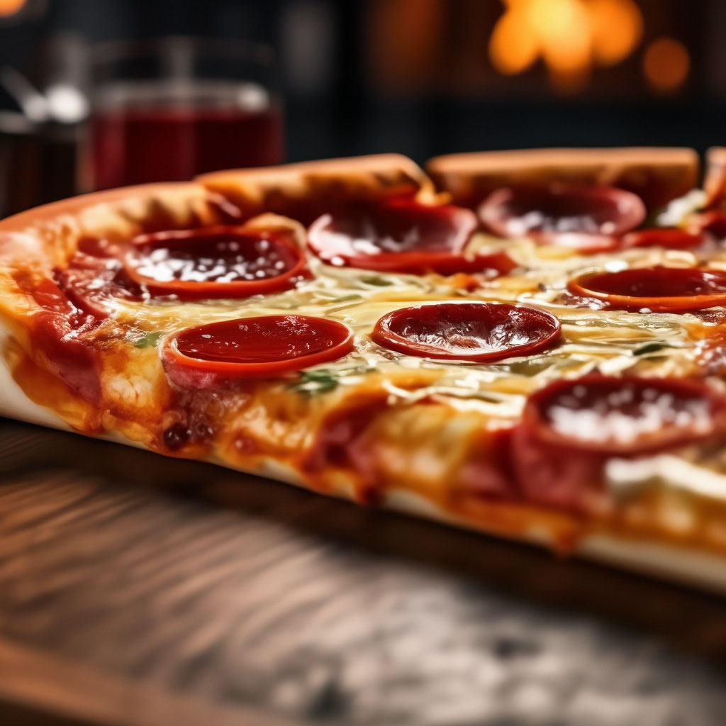 "Pepperoni pizza, slice, hyperrealism, cheese stretches, professional ...