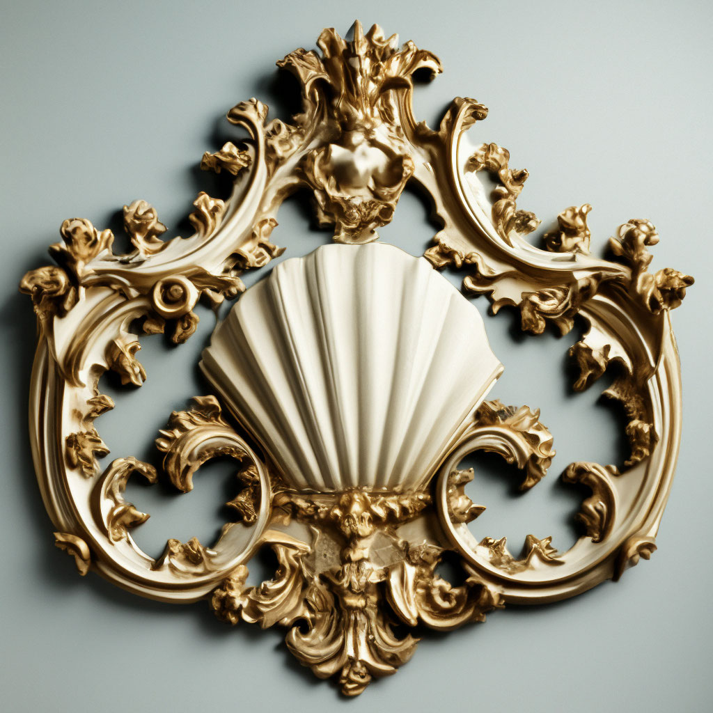 "Paper, etching: ornamental rocaille cartouche of stylized shells, an ...