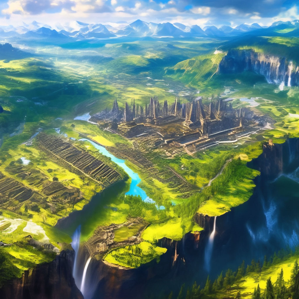 "Aerial view of the endless landscape, RPG-fantasy, topographic map of ...