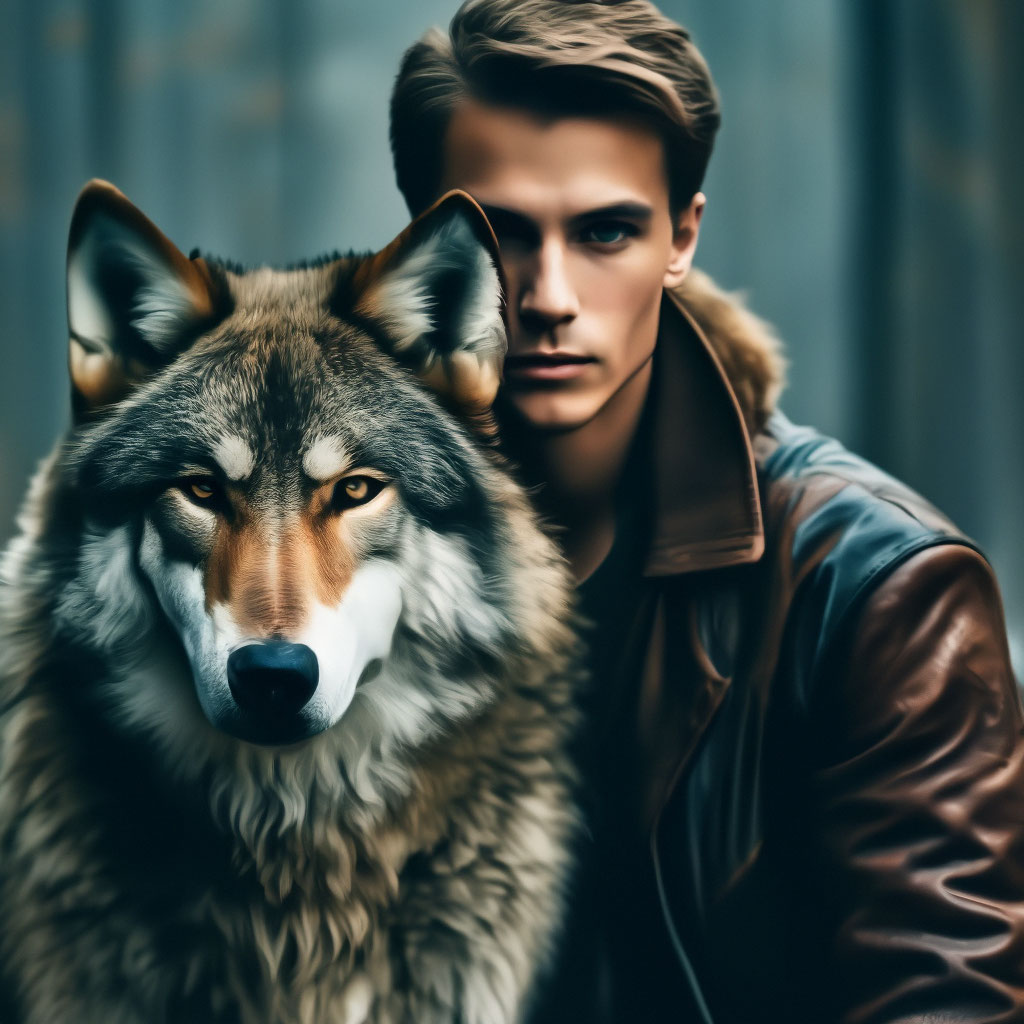 "A handsome young man stands with a wolf" — image created in Shedevrum