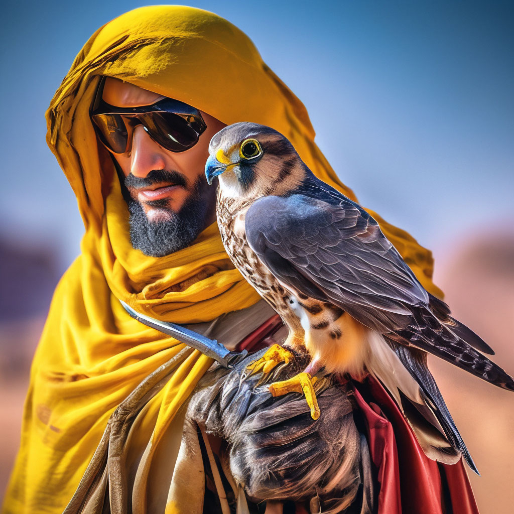 "Bird of prey Saker falcon in the hands of a Bedouin falconry very ...