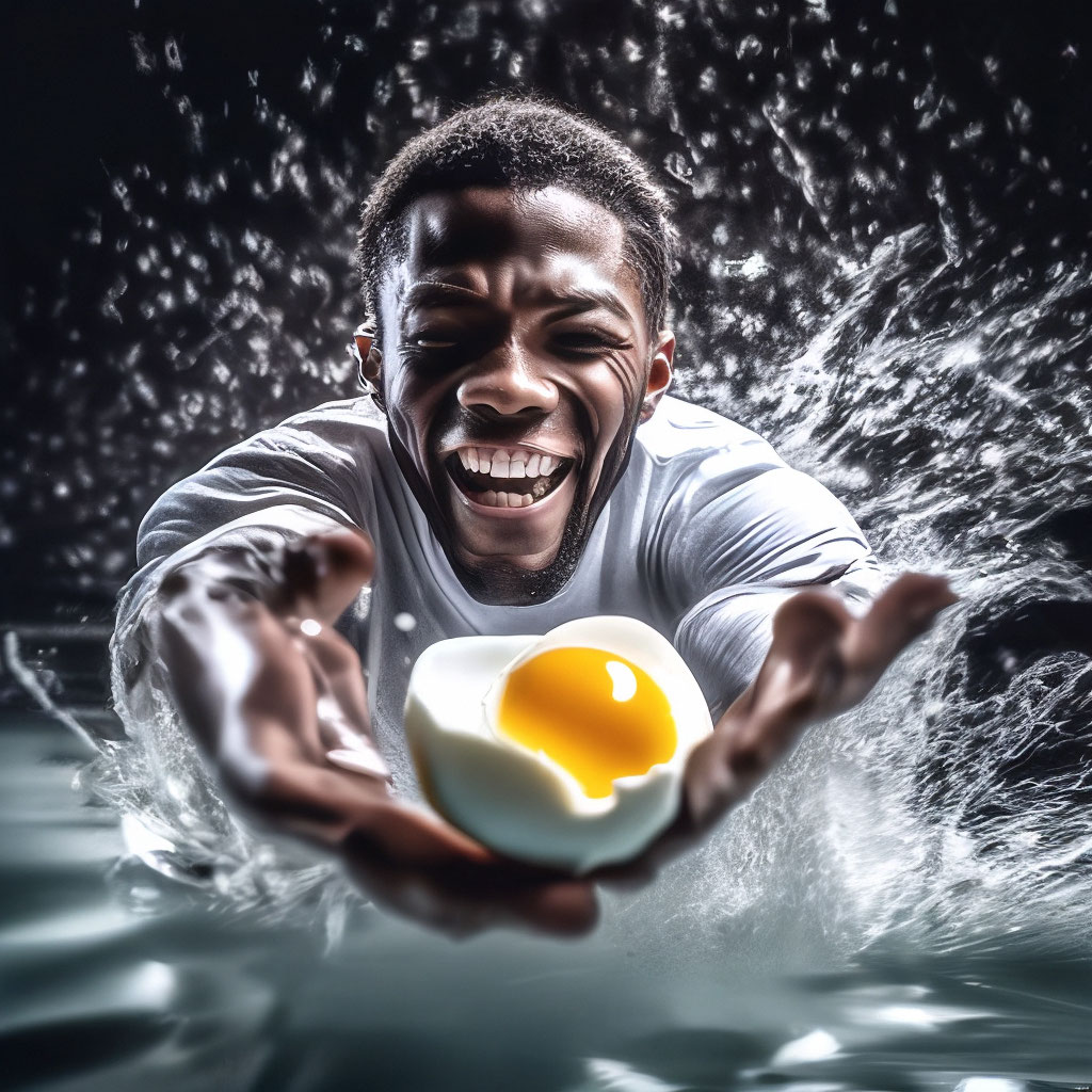 "The man is cool as an egg hyperrealistic photo" — image created in ...