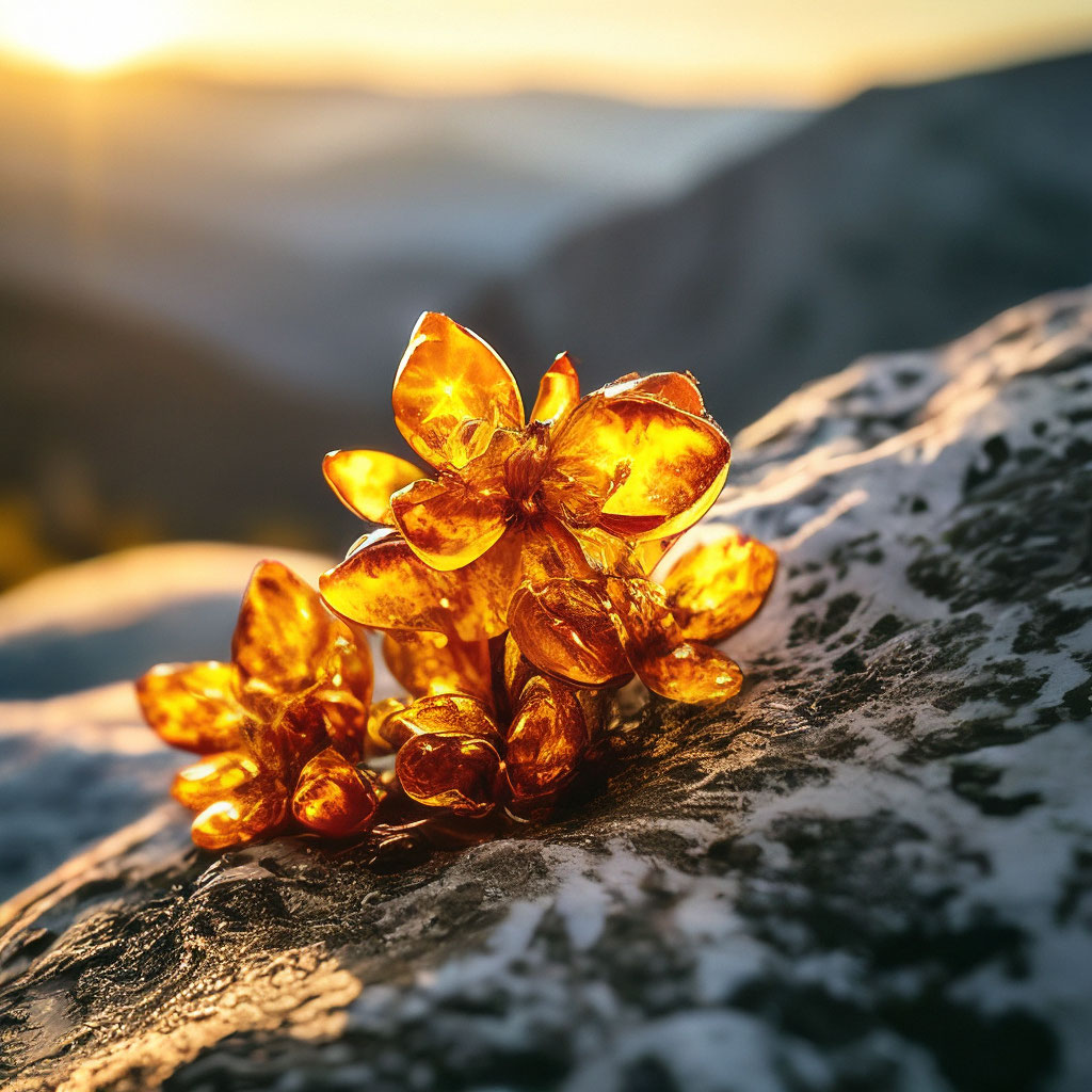 "Amber flowers grow from stone, real amber, natural stone, mountains ...
