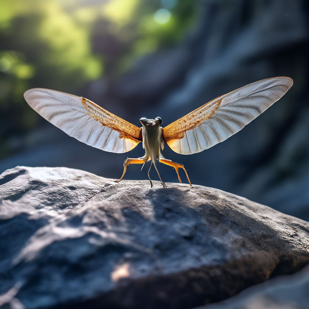 "Four-winged creature sitting on a rock, Realistic, beautiful ...