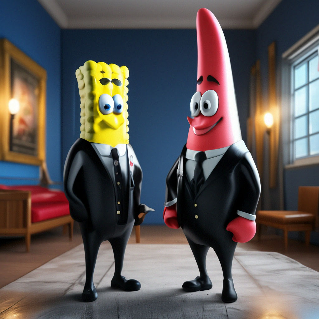 "Patrick-SWAT vs SpongeBob-SWAT" — image created in Shedevrum