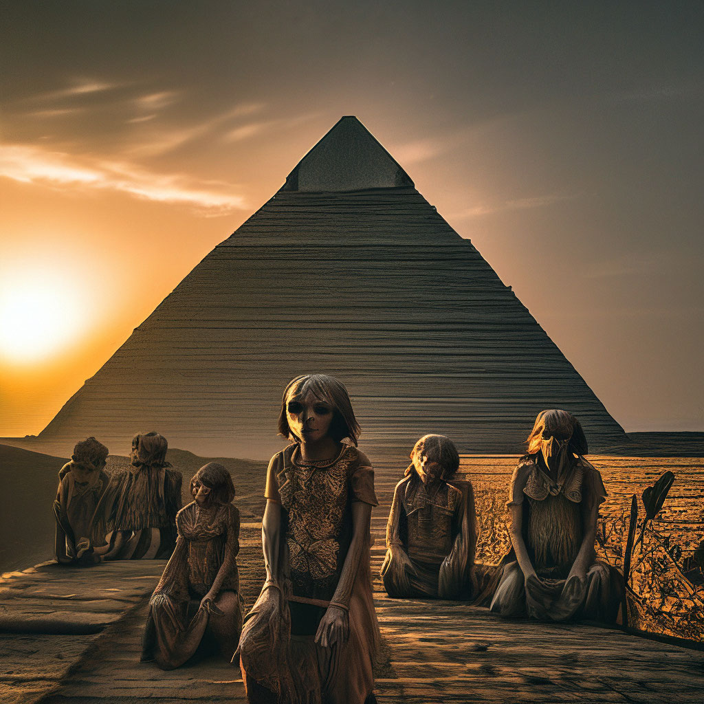 "Living mummies roam egypt, pyramids, terrible, dark,necrotic,creepy ...