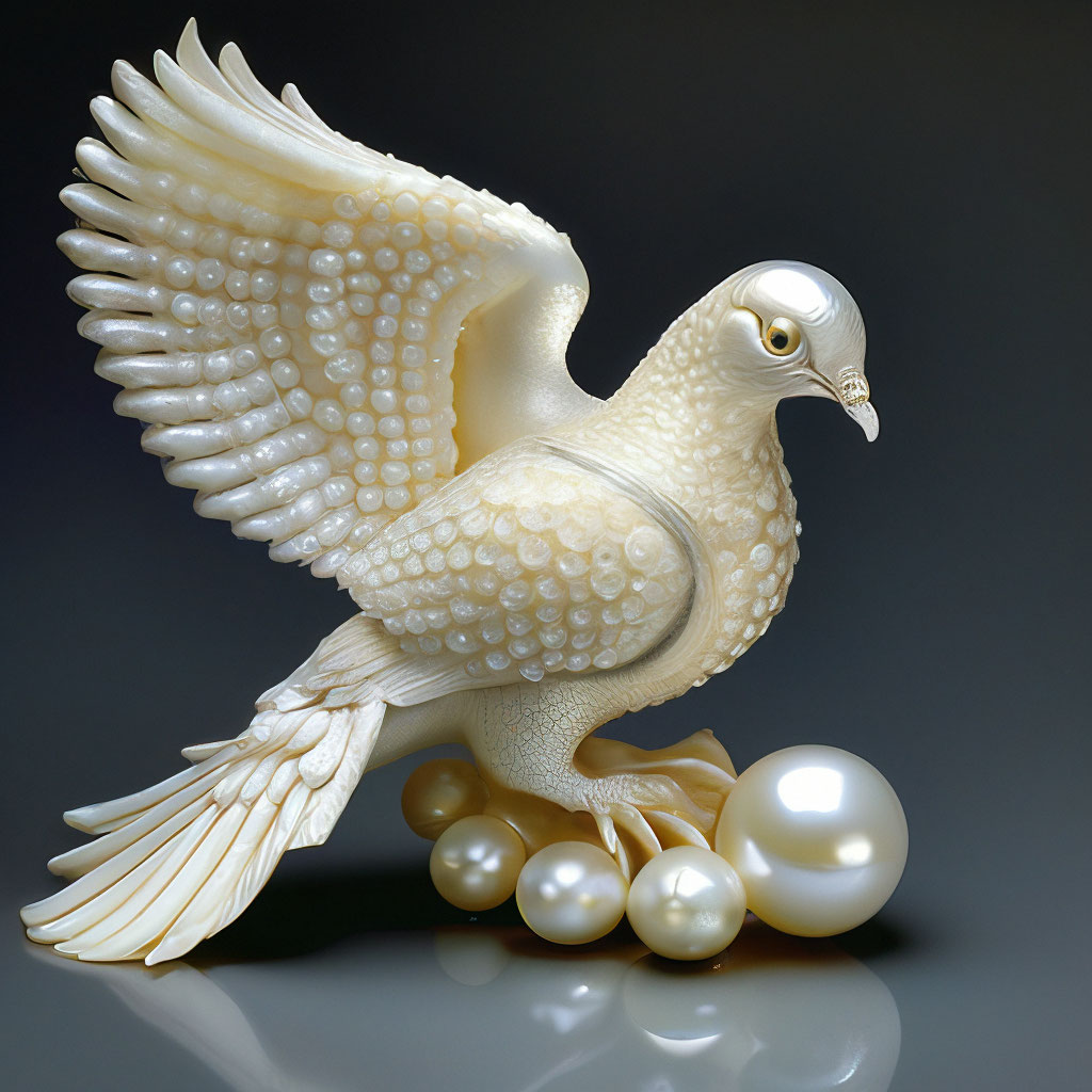 "A pigeon carved from a single pearl" — image created in Shedevrum
