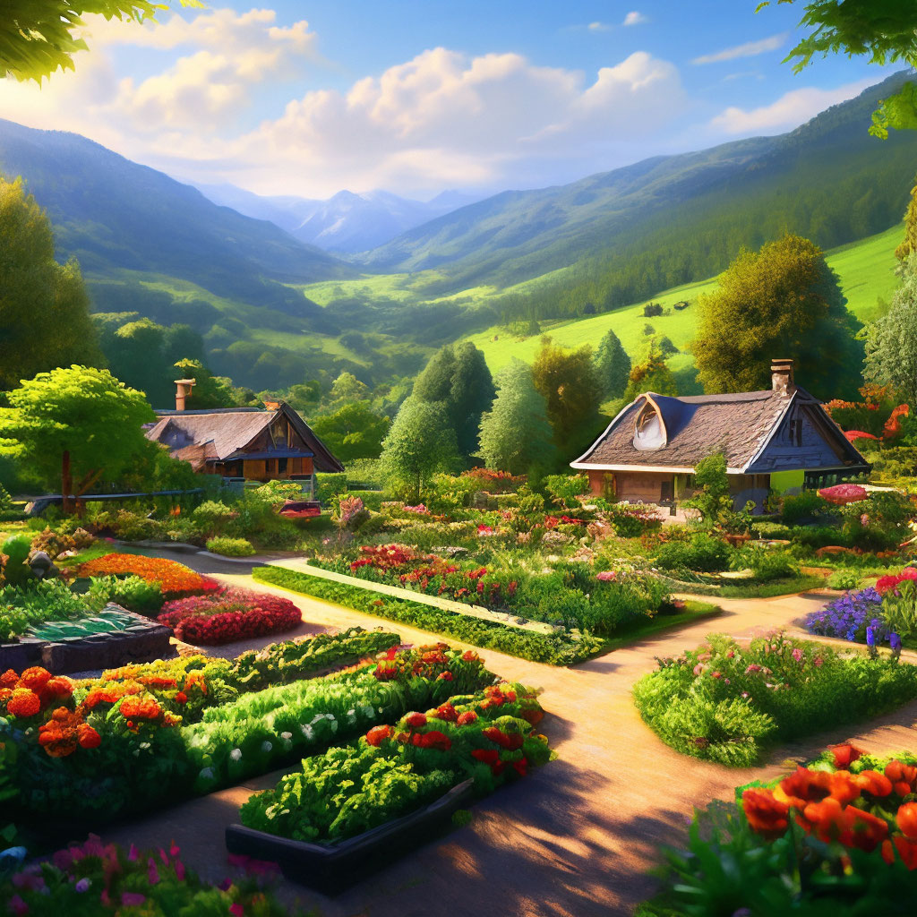 ". Gardens: valley, forest, house, vegetable garden, mountain, country ...