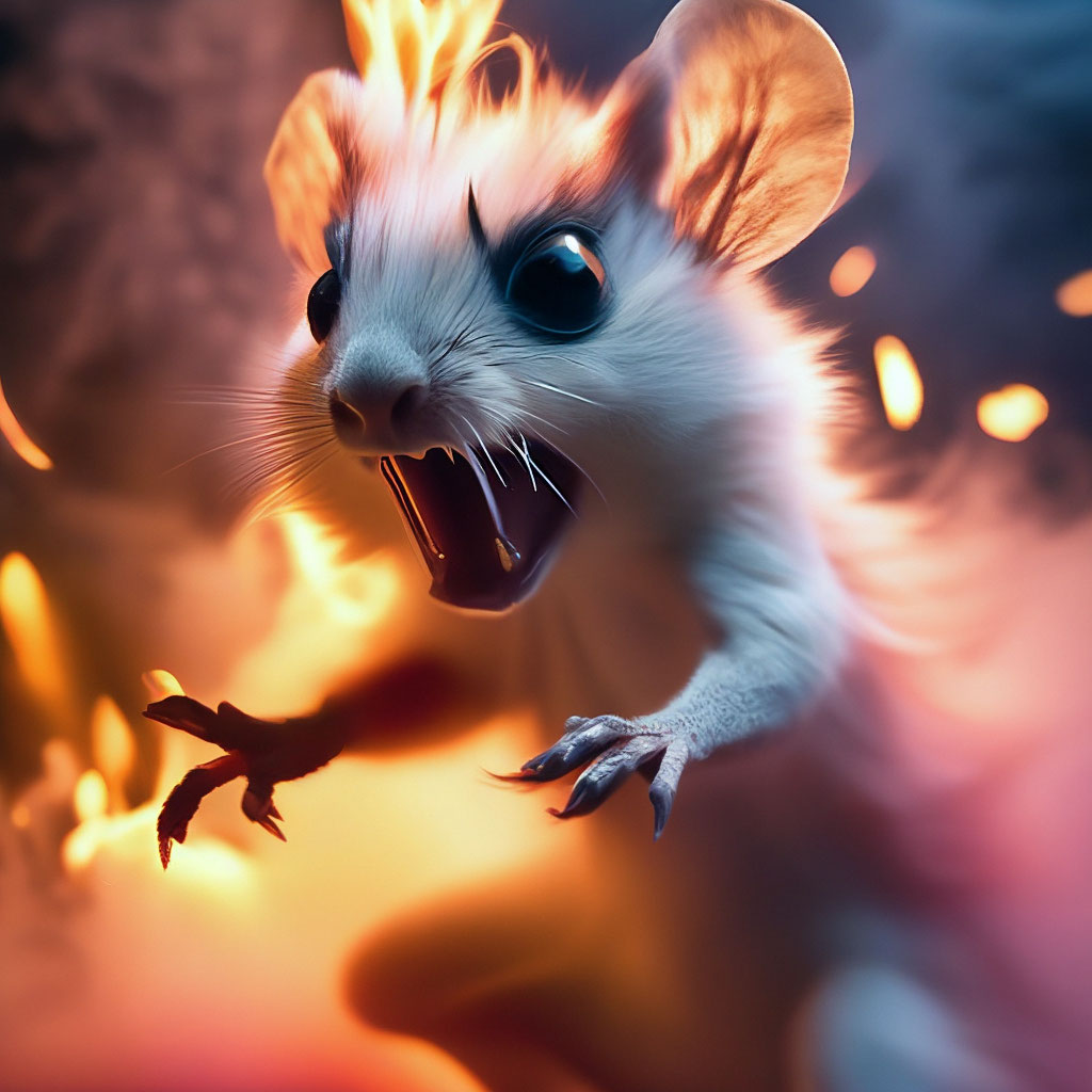 "Angry jerboa on fire" — image created in Shedevrum