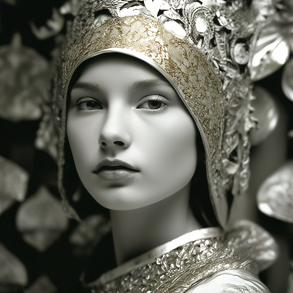 "Portrait of a beautiful refined girl, made of colored paper, silver ...