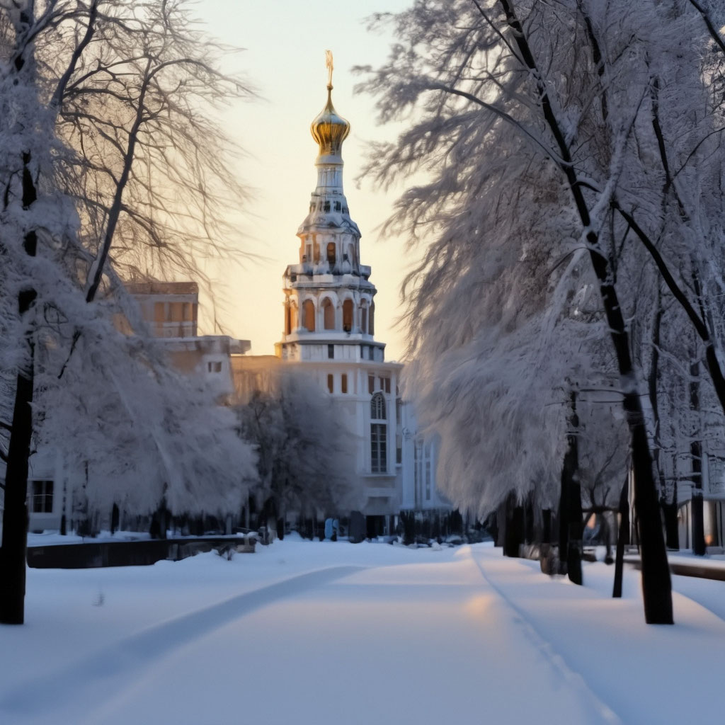 "The morning is clear, the winter is Russian snowy, snowdrifts tall ...