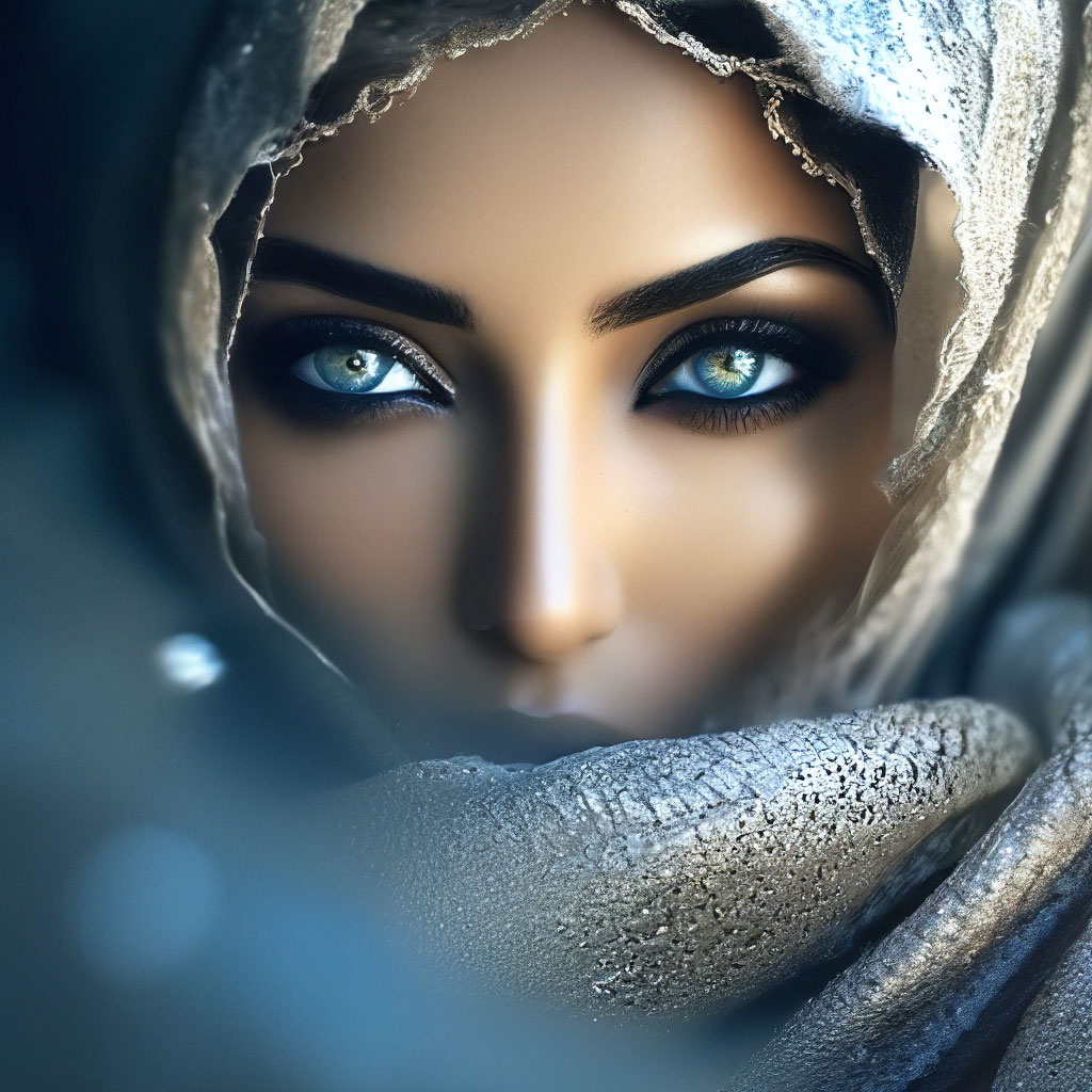 "Oriental Arab beauty, huge deep eyes, beautiful refined face, looking ...