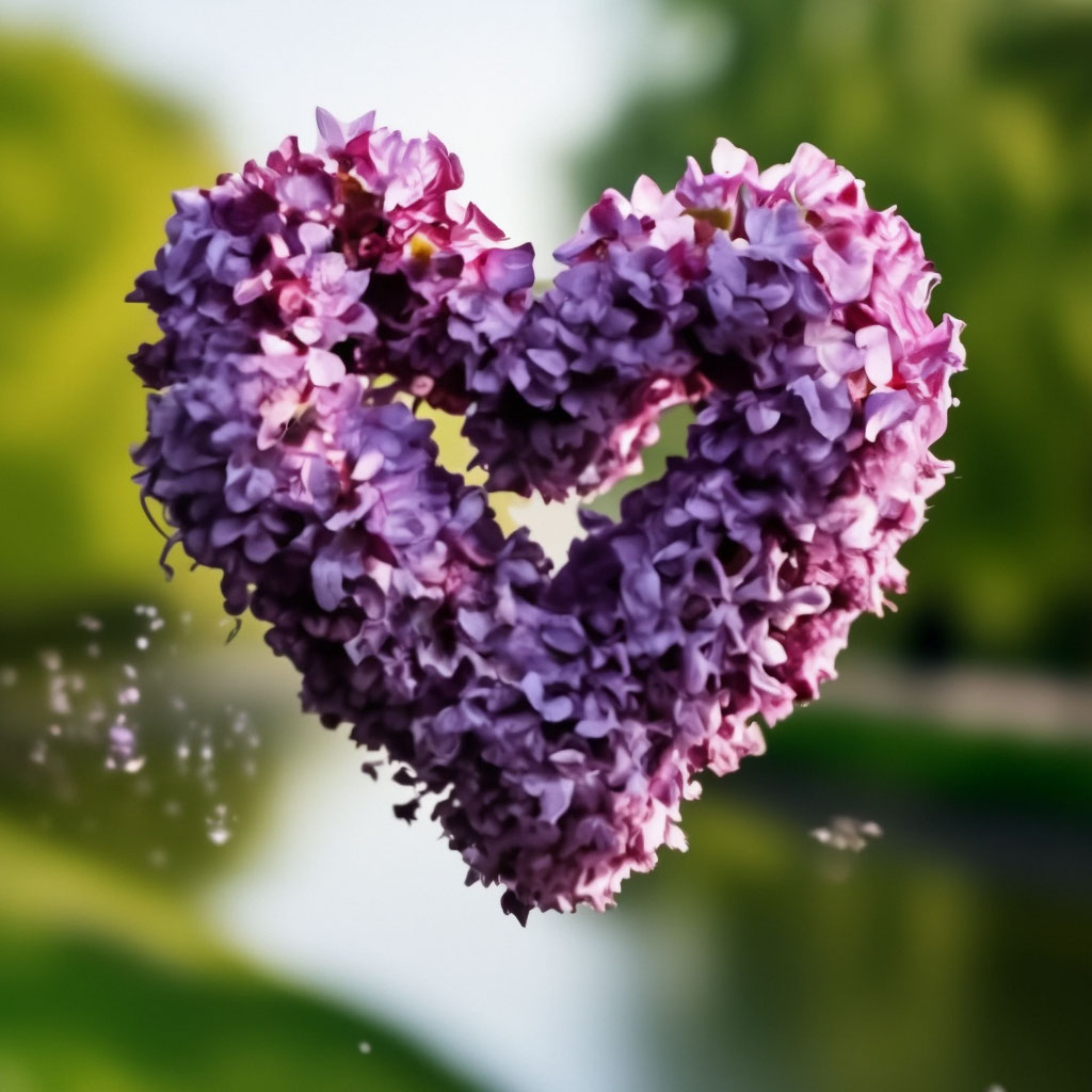 "Tree blooming lilac lilac in the shape of a heart" — image created in ...