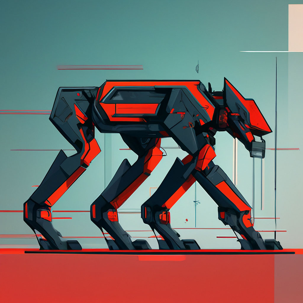 "Six-legged obsidian walker, rectangular body, square head, rectangular ...