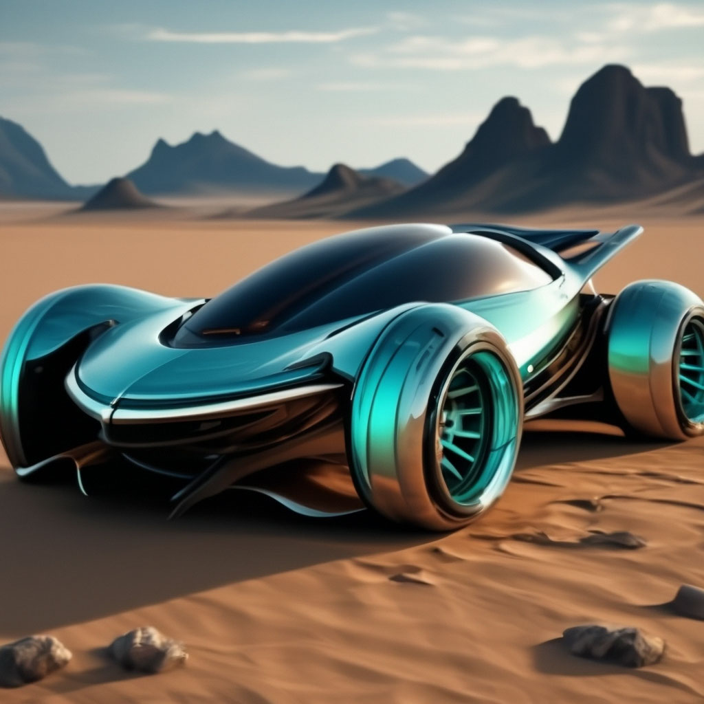 "3D futuristic car made of fractal kinetic fluid. strings of turquoise ...