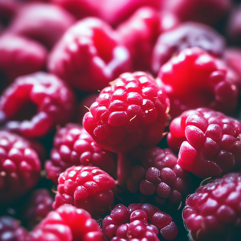 "Pink raspberries, explosion of colors on the background, juicy, bright ...