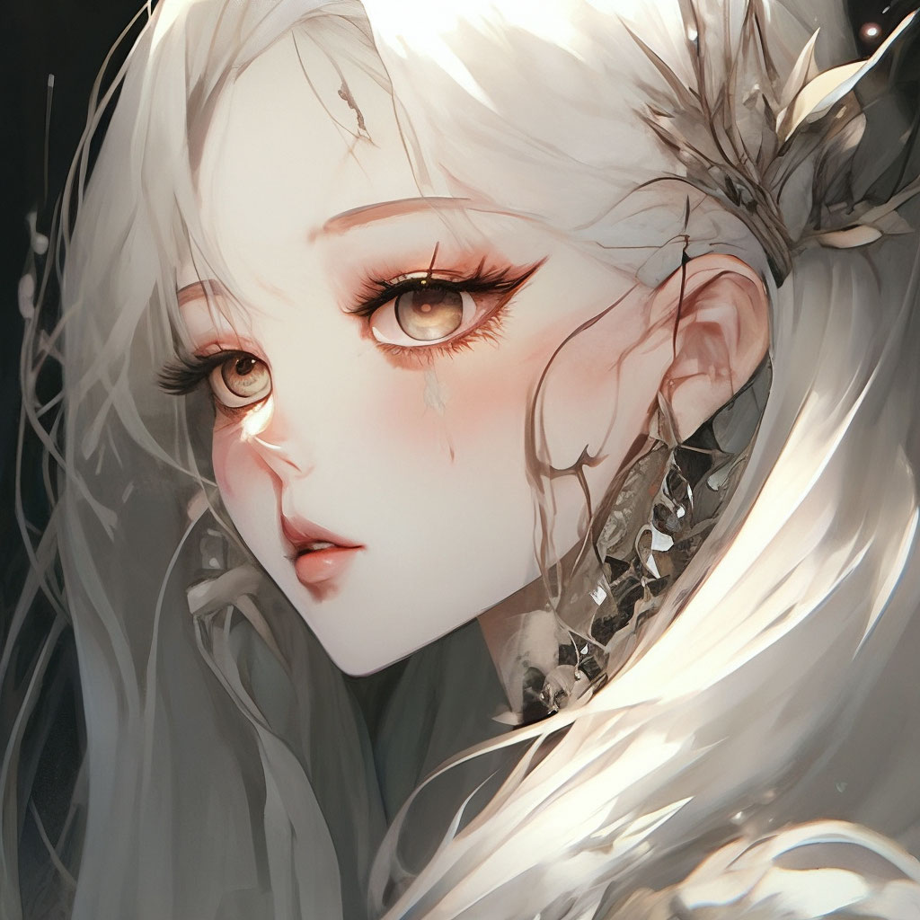 "Sadness aesthetics a beautiful girl with ash-white hair lush in her ...