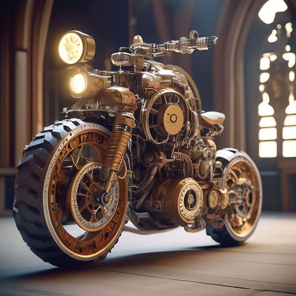 "Alfa steampunk motorcycle" — image created in Shedevrum