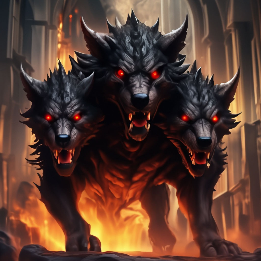 "Cerberus the infernal gatekeeper" — image created in Shedevrum