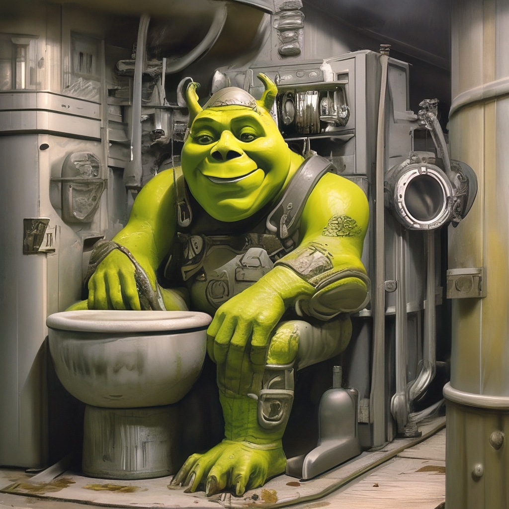 "SHREK ON THE TOILET" — image created in Shedevrum