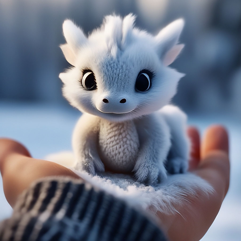 "Tiny fluffy, winter dragon in the palm of your hand, very cute ...