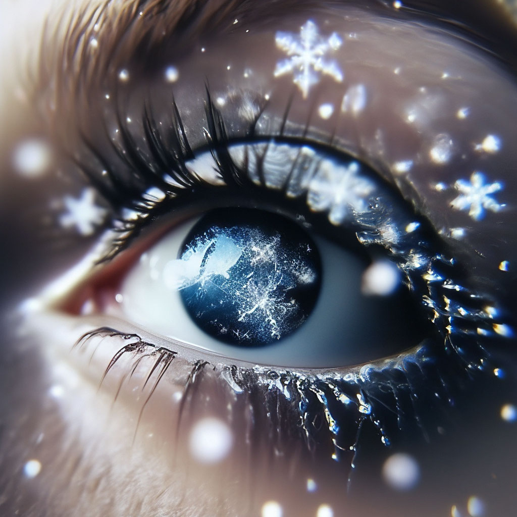 "There is a snowflake on the eyelashes and the universe in the eye ...