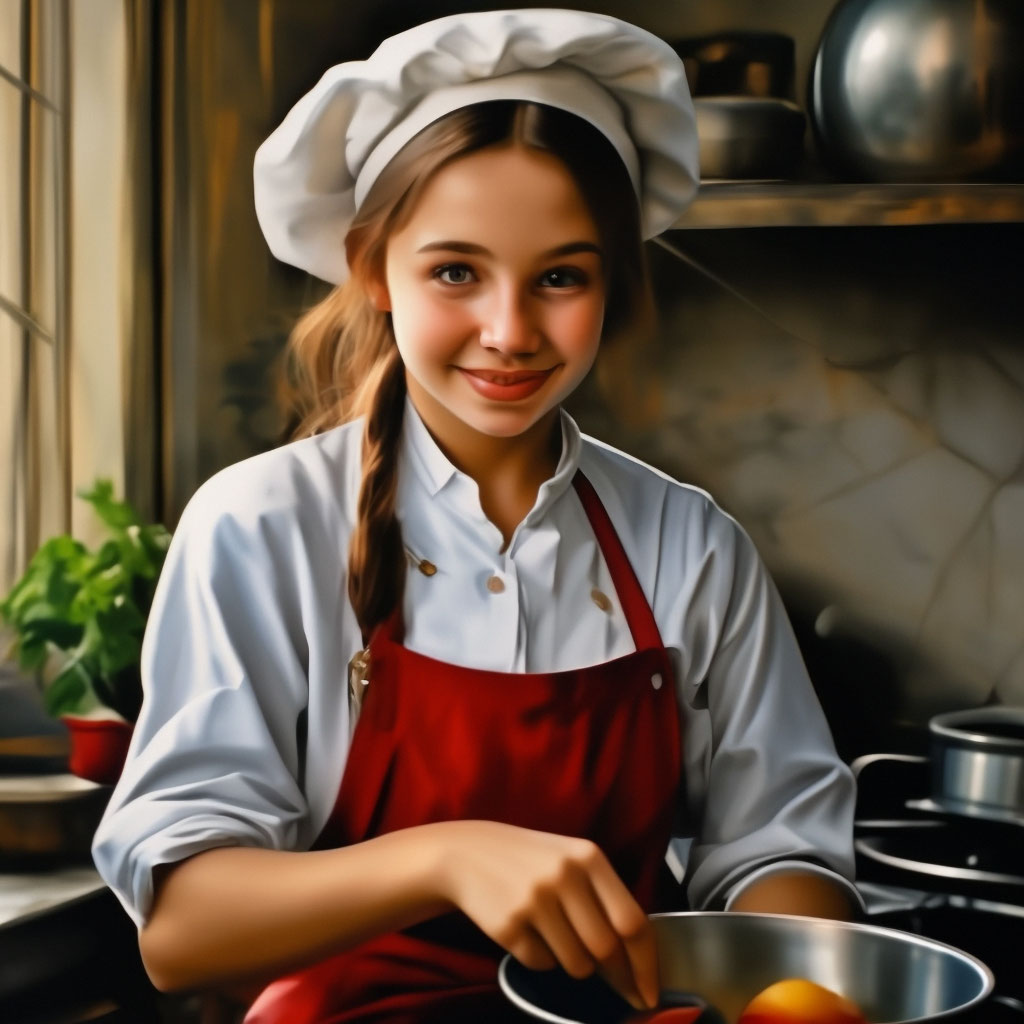 "The girl is a cook. the joy of a bright life is on his face. social ...