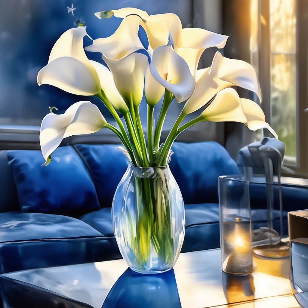 "Watercolor drawing, photorealism, realistic flowers, snow-white calla ...