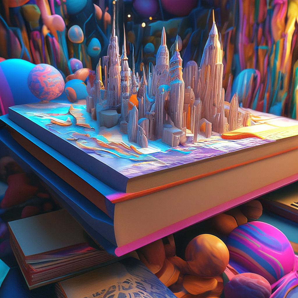 "Books, maximum realism, fantasy, abstract, surrealism, texture ...